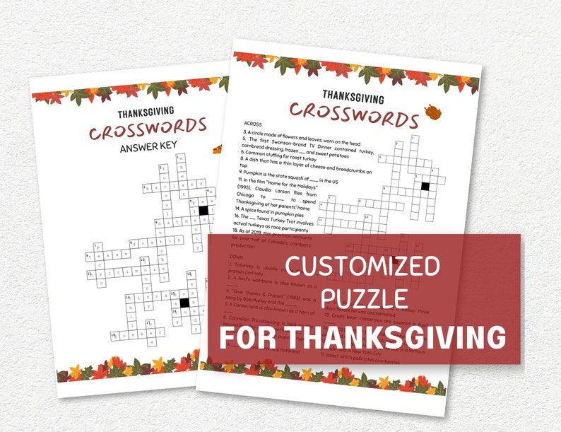 Thanksgiving Crossword Puzzle Printable Puzzle Games Adults - Etsy