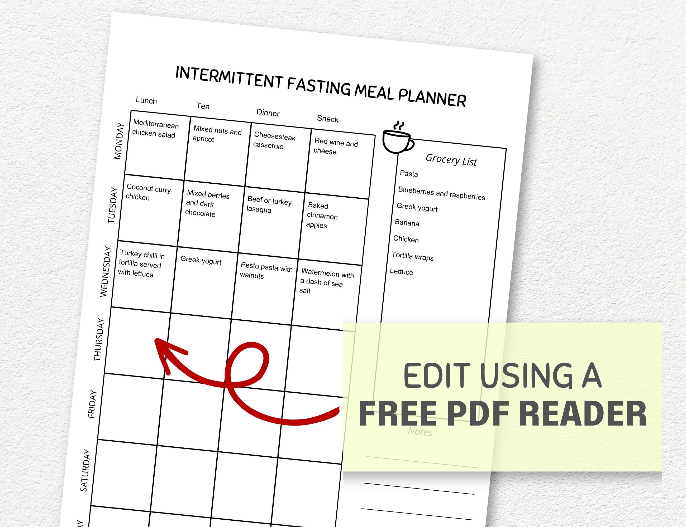 Intermittent Fasting Meal Planner, Printable Weekly Meal Planner ...