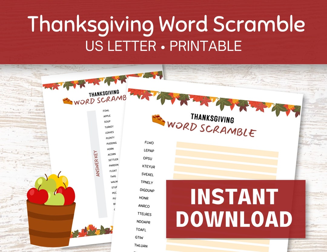 Thanksgiving Word Scramble Printable, Thanksgiving Games for Family ...