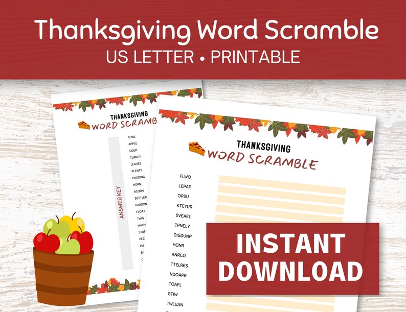 Thanksgiving Word Scramble Printable, Thanksgiving Games for Family ...