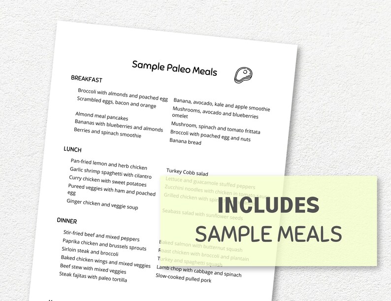 Paleo Meal Planner, Printable Grocery List and Weekly Meal Planner, PDF ...