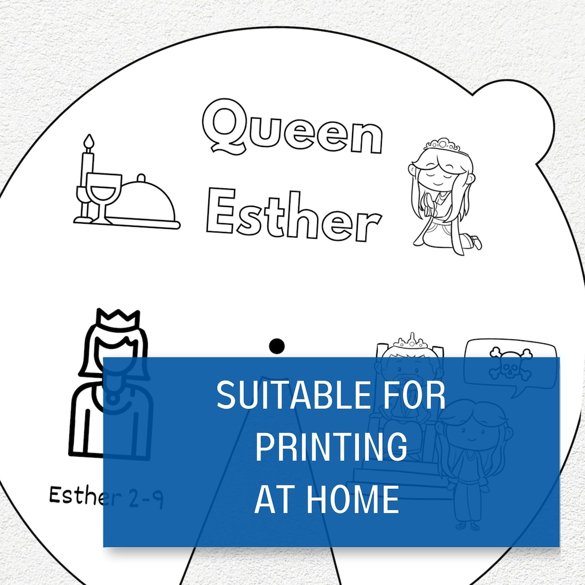 Queen Esther Coloring Wheel, Printable Sunday School Craft, Purim Bible ...
