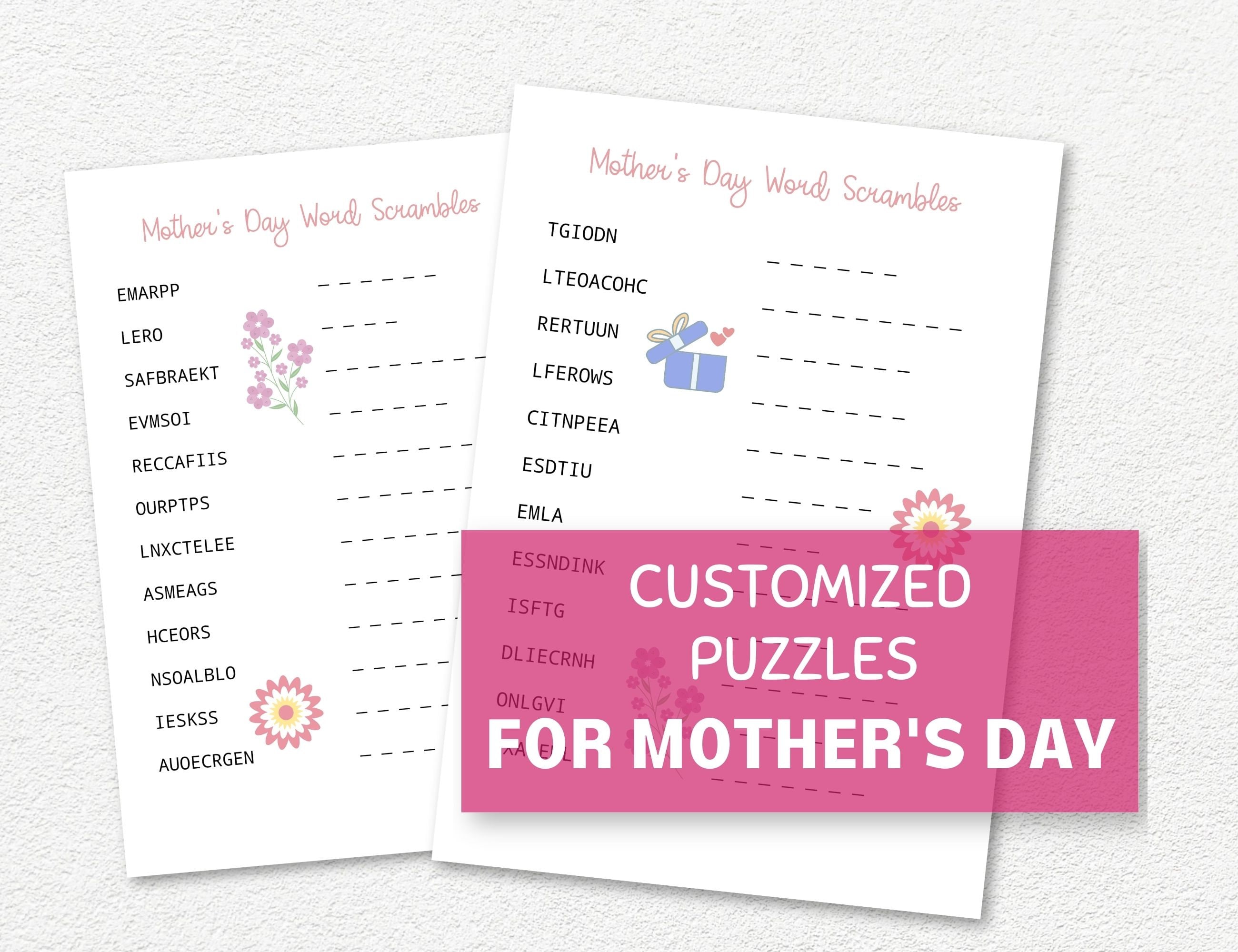 Mother’s Day Word Scrambles, 2 Printable Games for Mother’s Day, Party ...