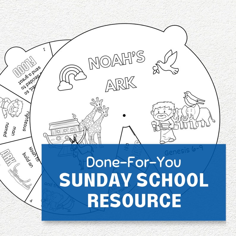 Noah’s Ark Coloring Wheel, Printable Sunday School Lesson, Great Flood ...