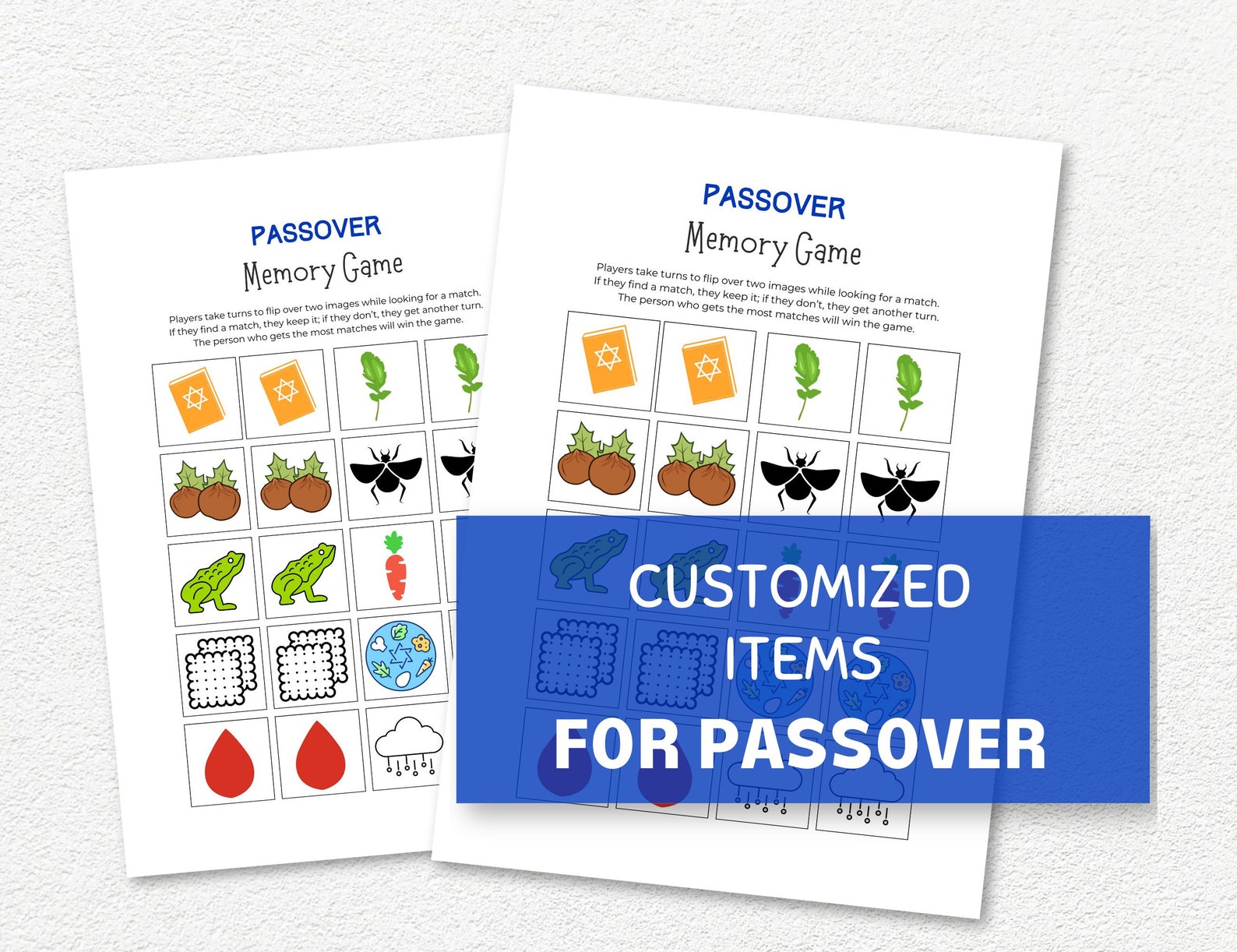 Passover Memory Game Printable, Memory Matching Game, Passover Party ...