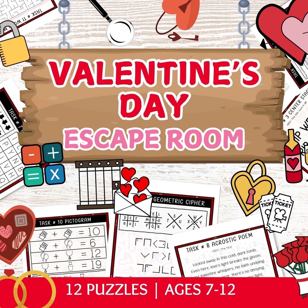 Valentine’s Day Escape Room, 12 Printable PDF Puzzles, Valentines Day ...