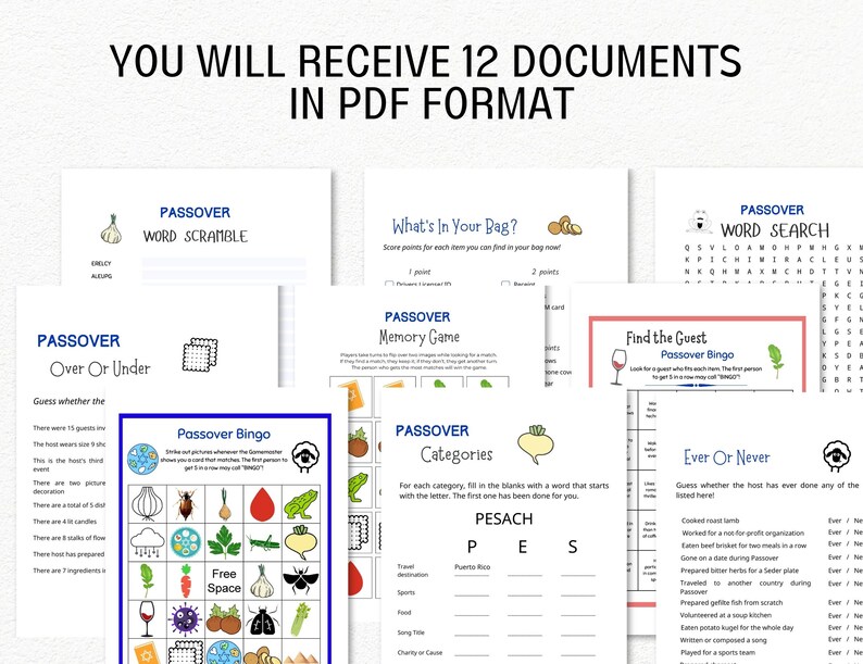 Passover Game Bundle Printable, 12 Editable Passover Activities for ...