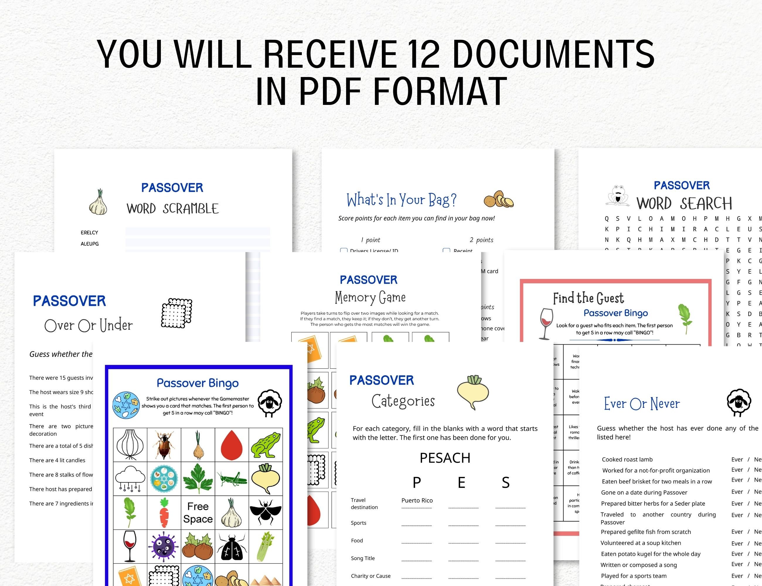 Passover Game Bundle Printable, 12 Editable Passover Activities for ...