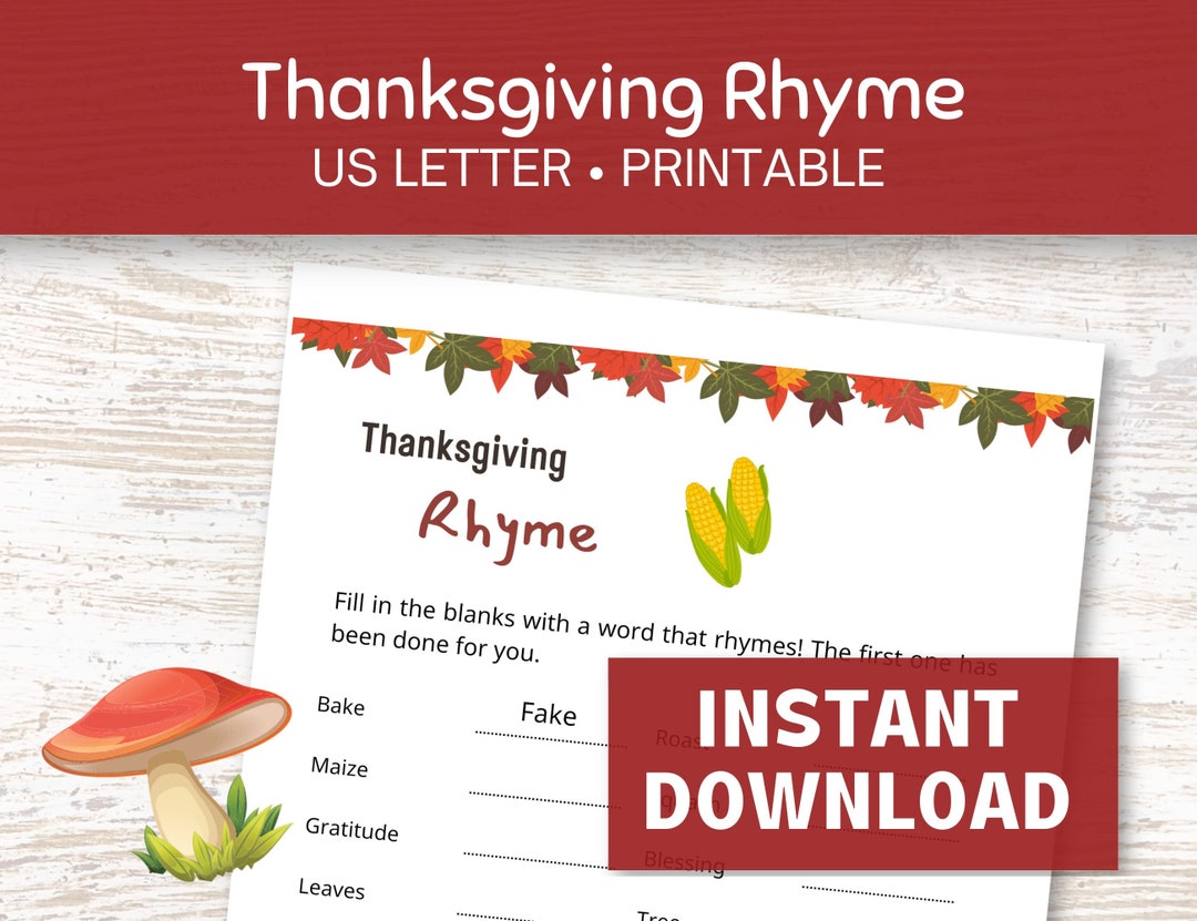 Thanksgiving Rhyme Game Printable, Thanksgiving Party Games for Adults ...