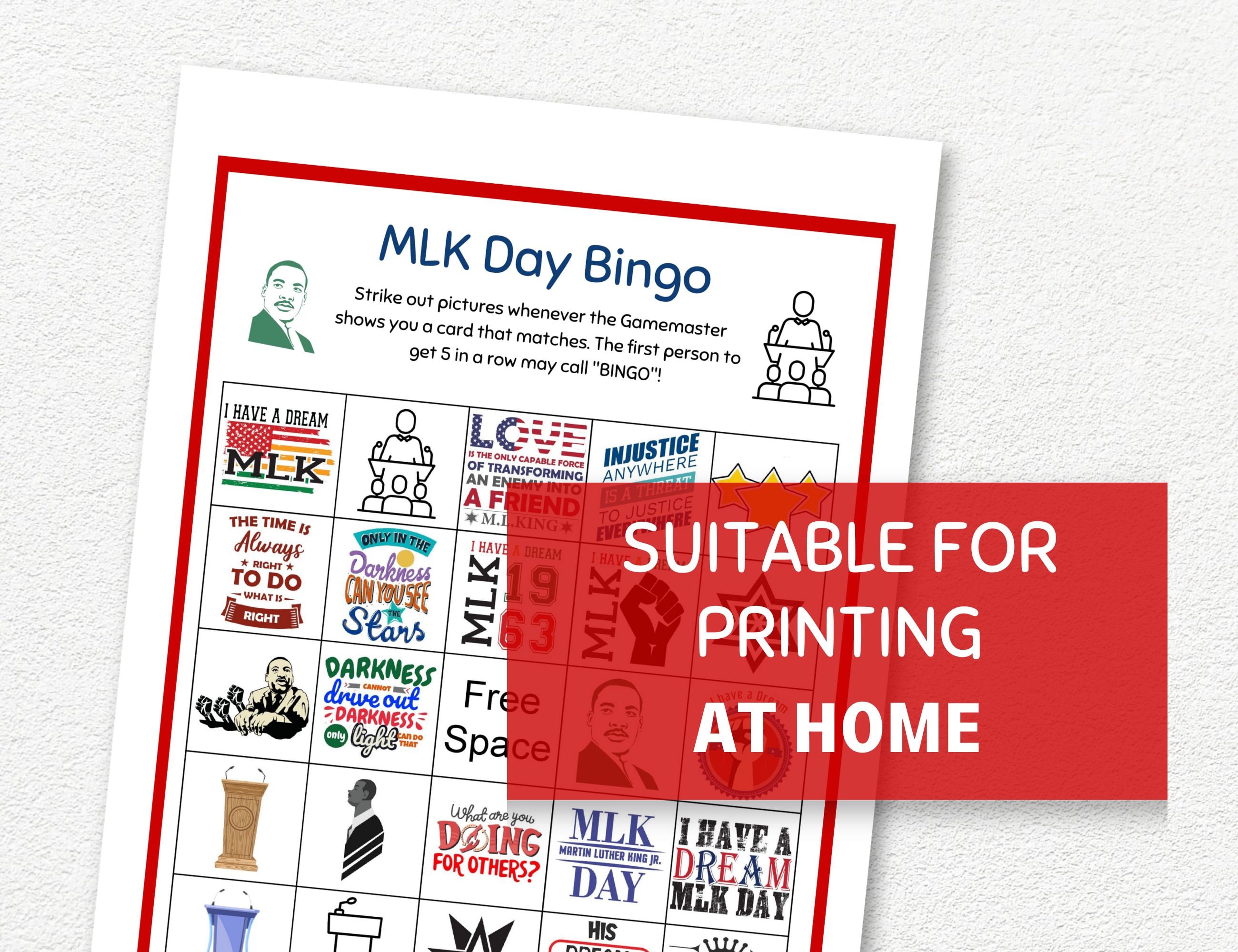 MLK Bingo Game, 50 Bingo Printable Cards for Martin Luther King Jr Day ...
