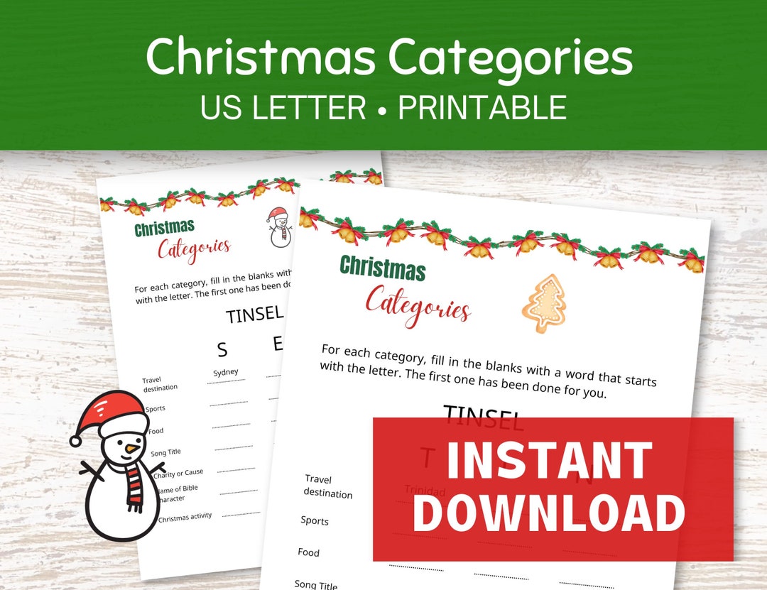 Christmas Categories Game, Printable Party Games, Christmas Games for ...
