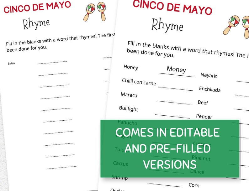 Cinco De Mayo Rhyme Game Printable, Fiesta Party Games for the Family ...