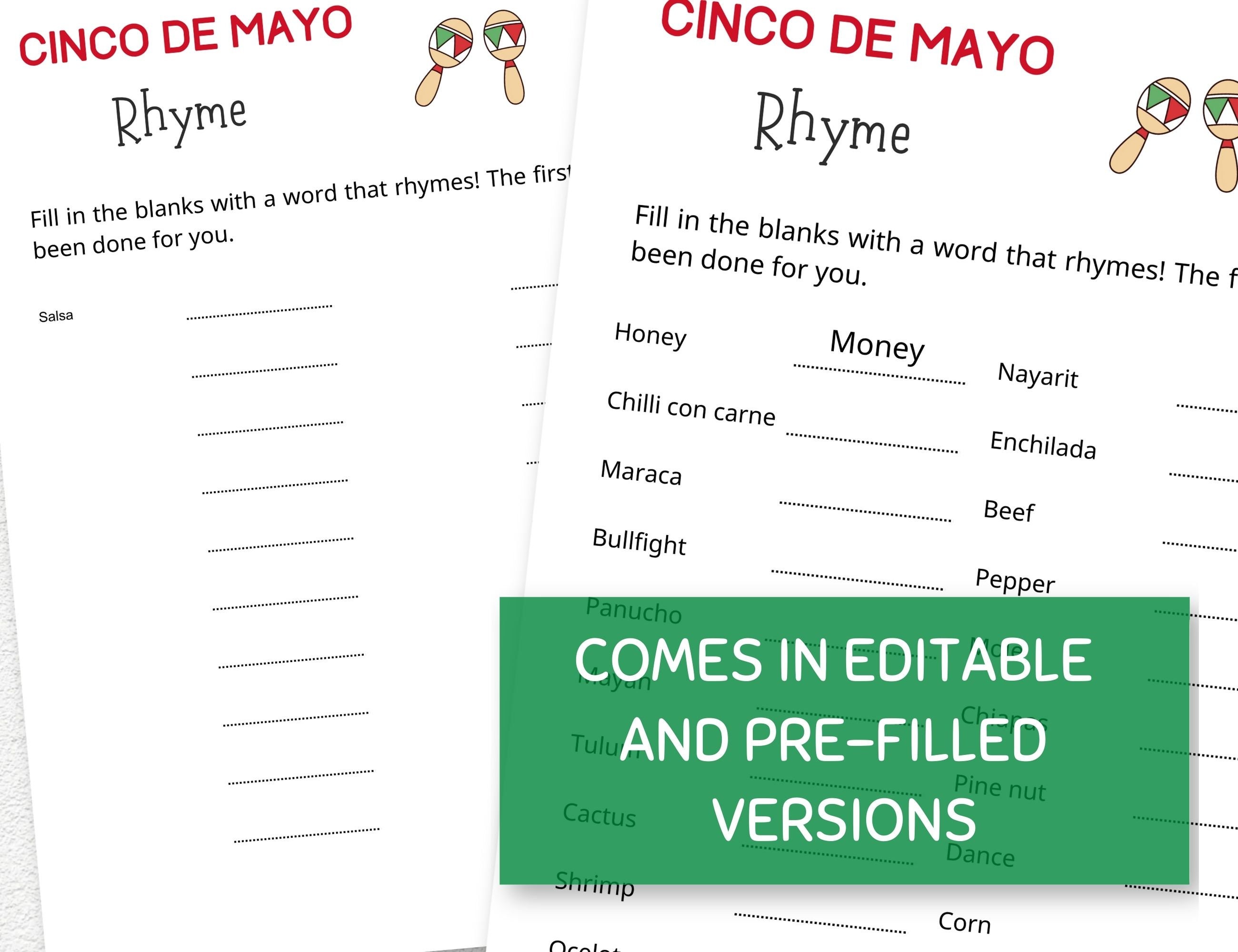 Cinco De Mayo Rhyme Game Printable, Fiesta Party Games for the Family ...