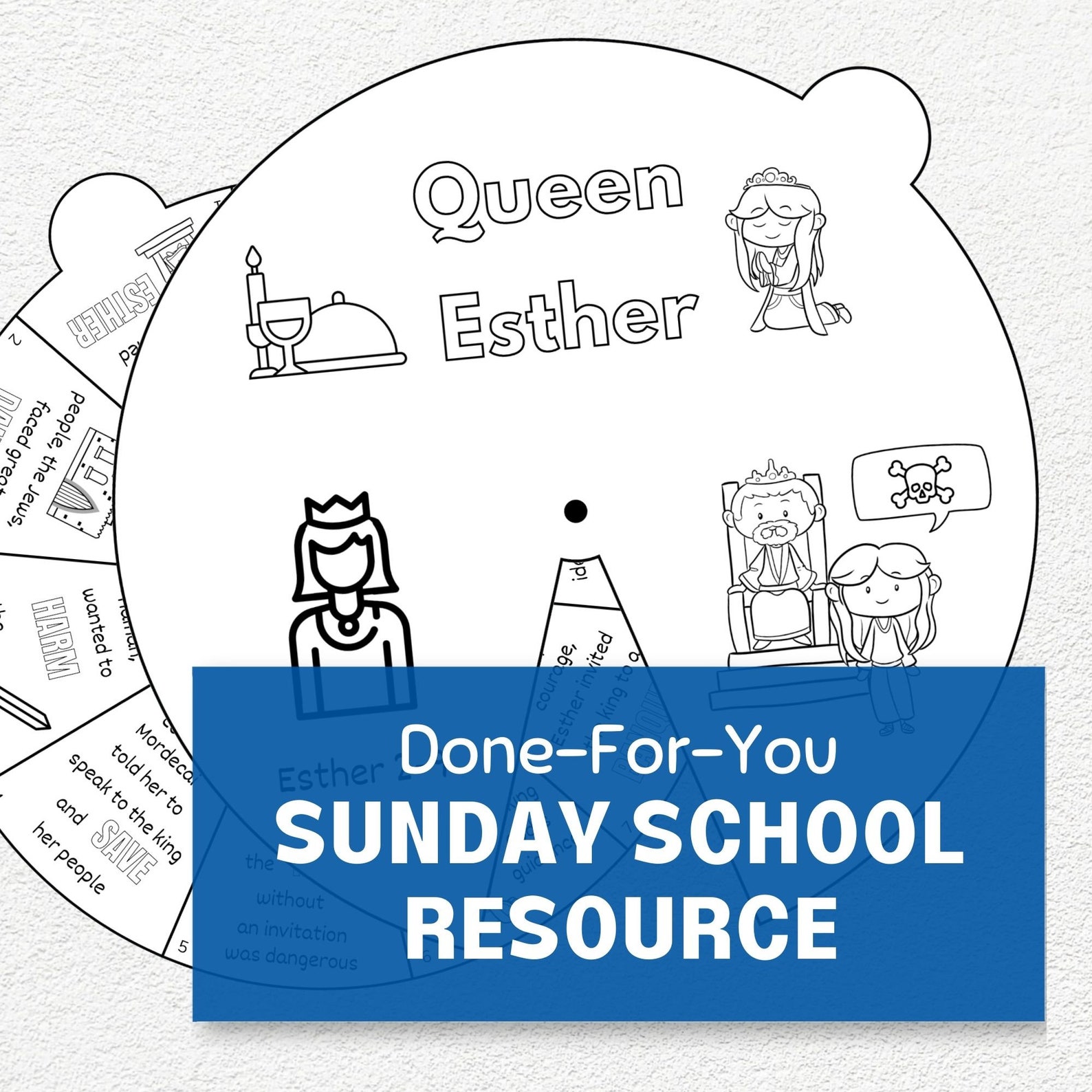 Queen Esther Coloring Wheel, Printable Sunday School Craft, Purim Bible ...