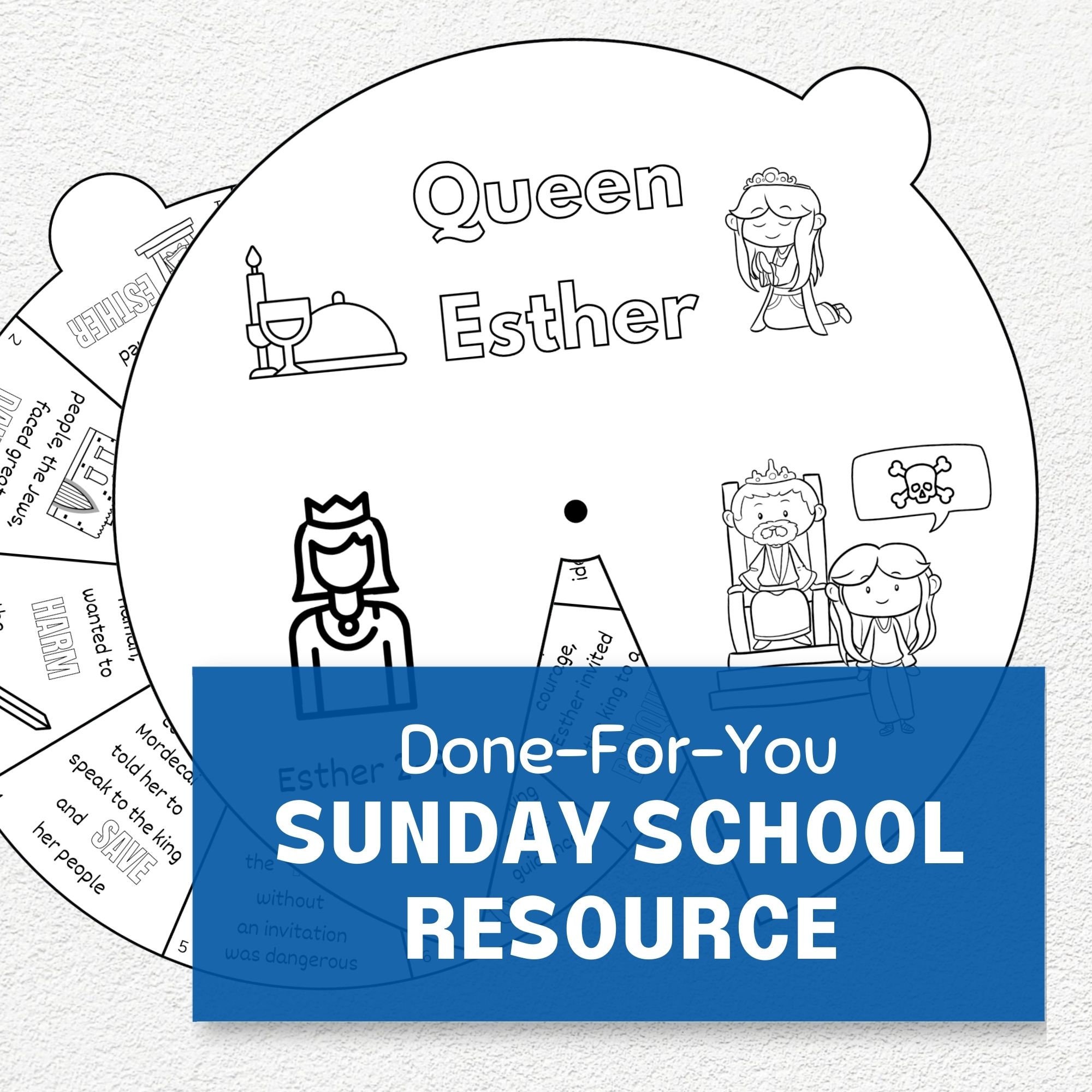 Queen Esther Coloring Wheel, Printable Sunday School Craft, Purim Bible ...