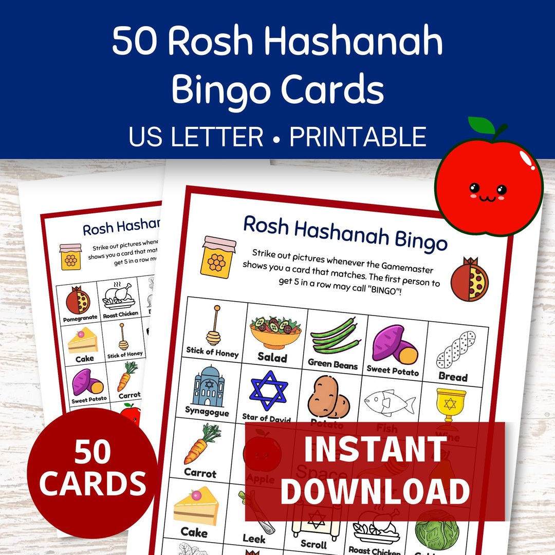 Rosh Hashanah Bingo Game, Holiday Bingo 50 Cards, Jewish New Year ...