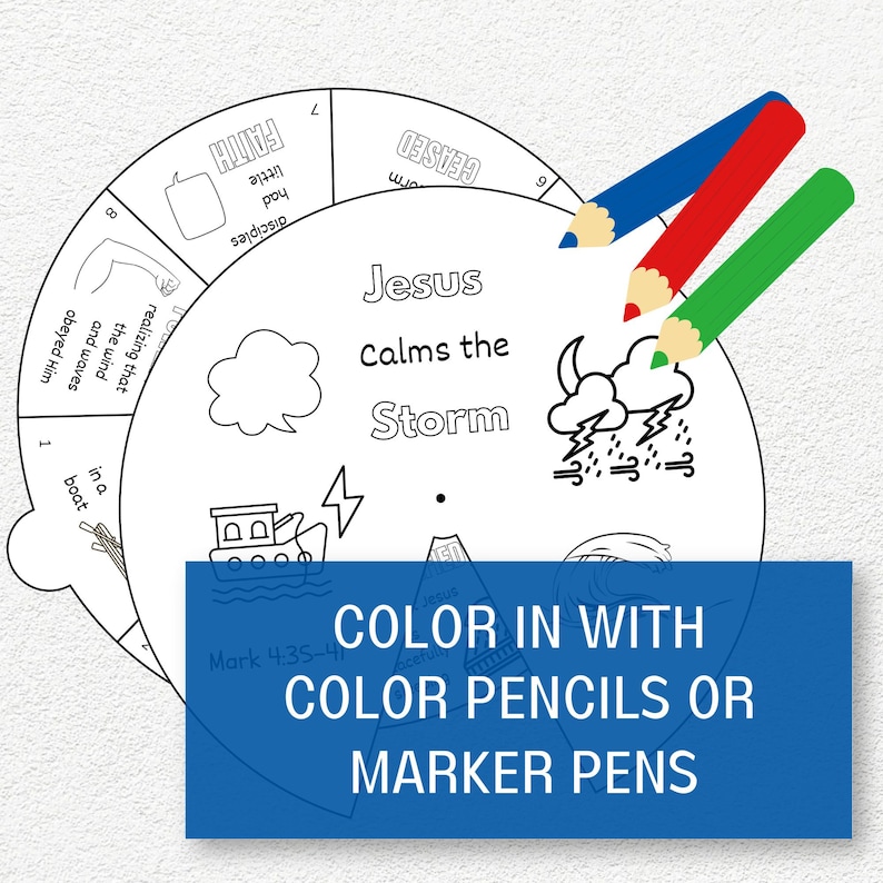 Jesus Calms the Storm Coloring Wheel, Printable Sunday School Lesson ...