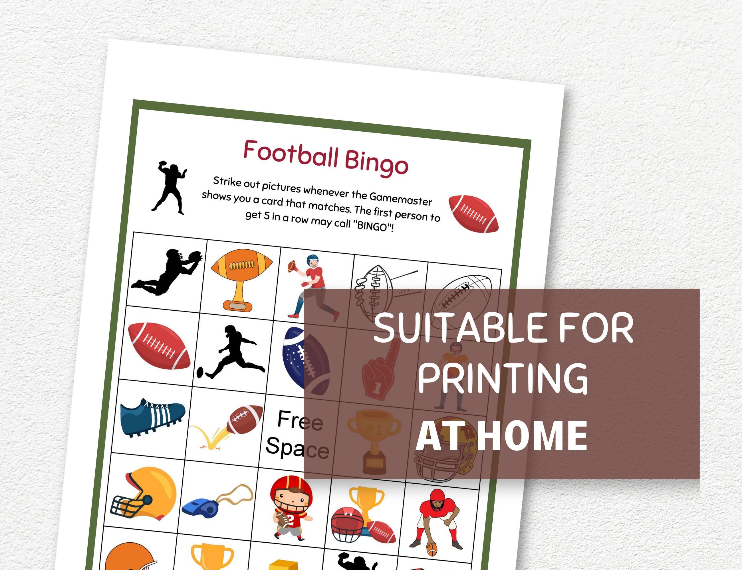Football Bingo, 100 Bingo Cards Printable, American Football and Sports ...