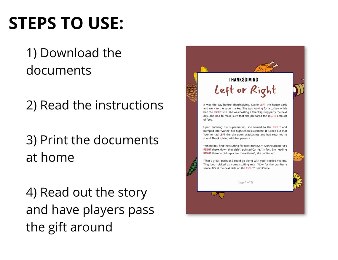 Thanksgiving Left Right Game Printable, Thanksgiving Pass the Prize ...