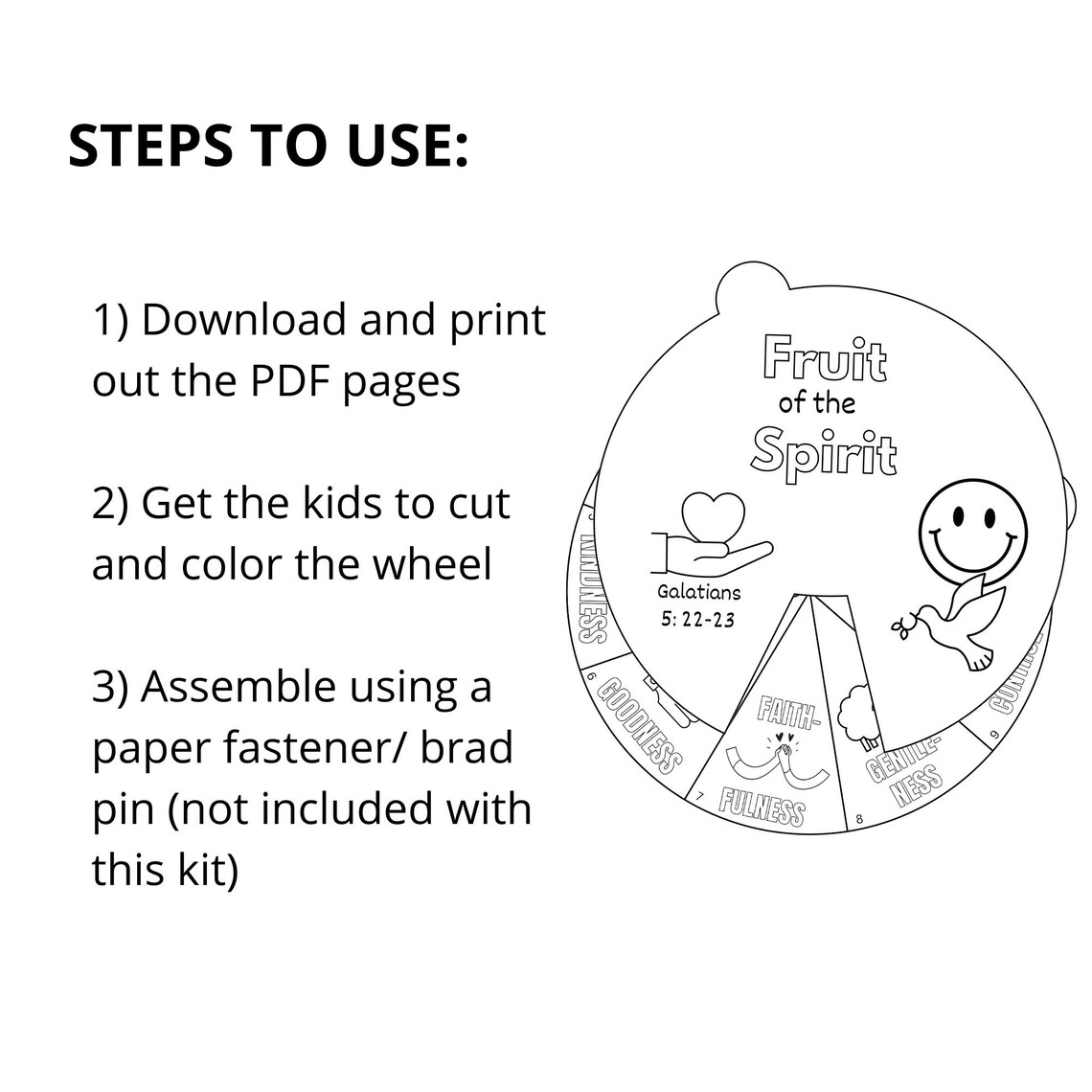 Fruit of the Spirit Coloring Wheel, Printable Sunday School Craft, Kids ...