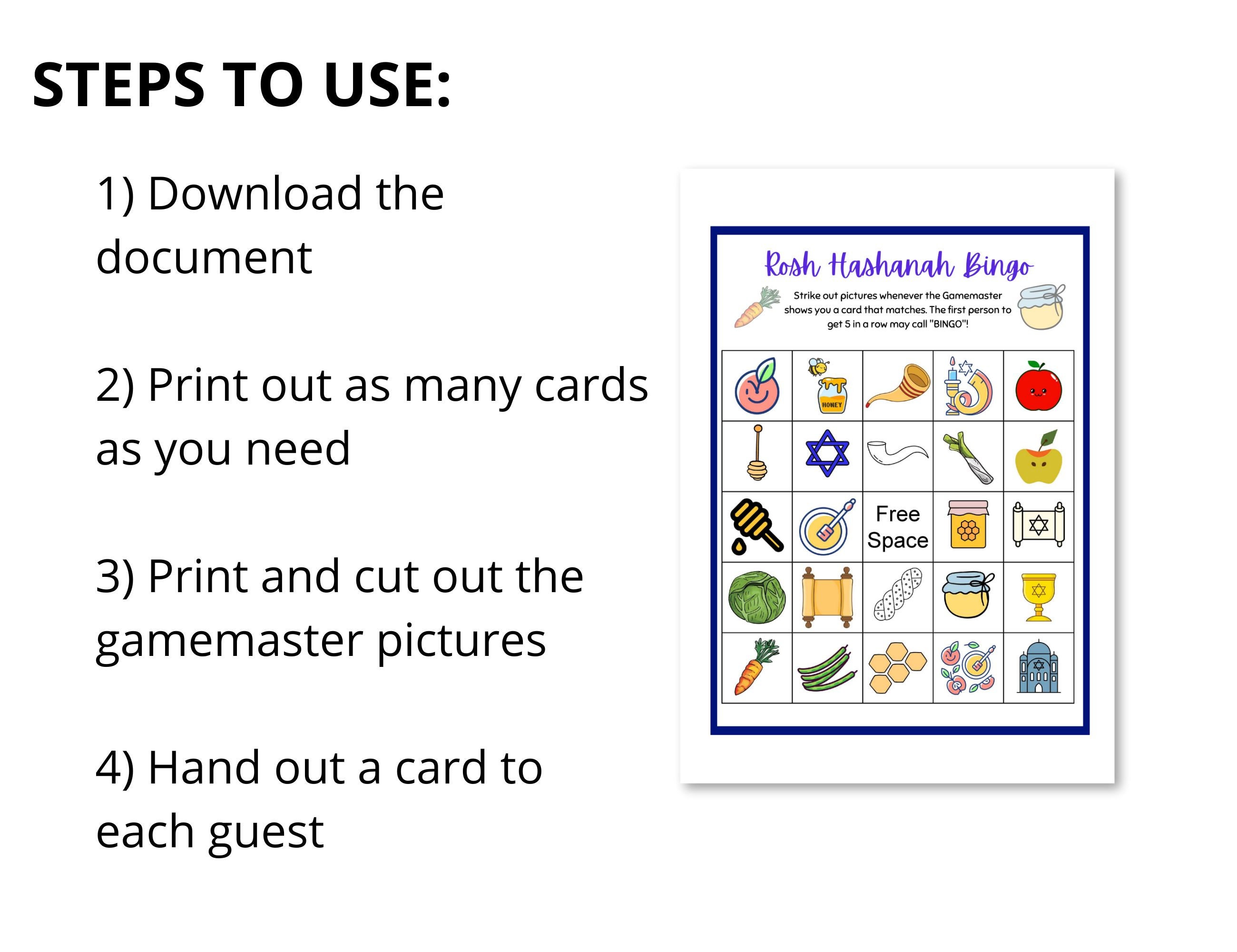 Rosh Hashanah Bingo Game, Rosh Hashanah Activity for Family, 25 ...