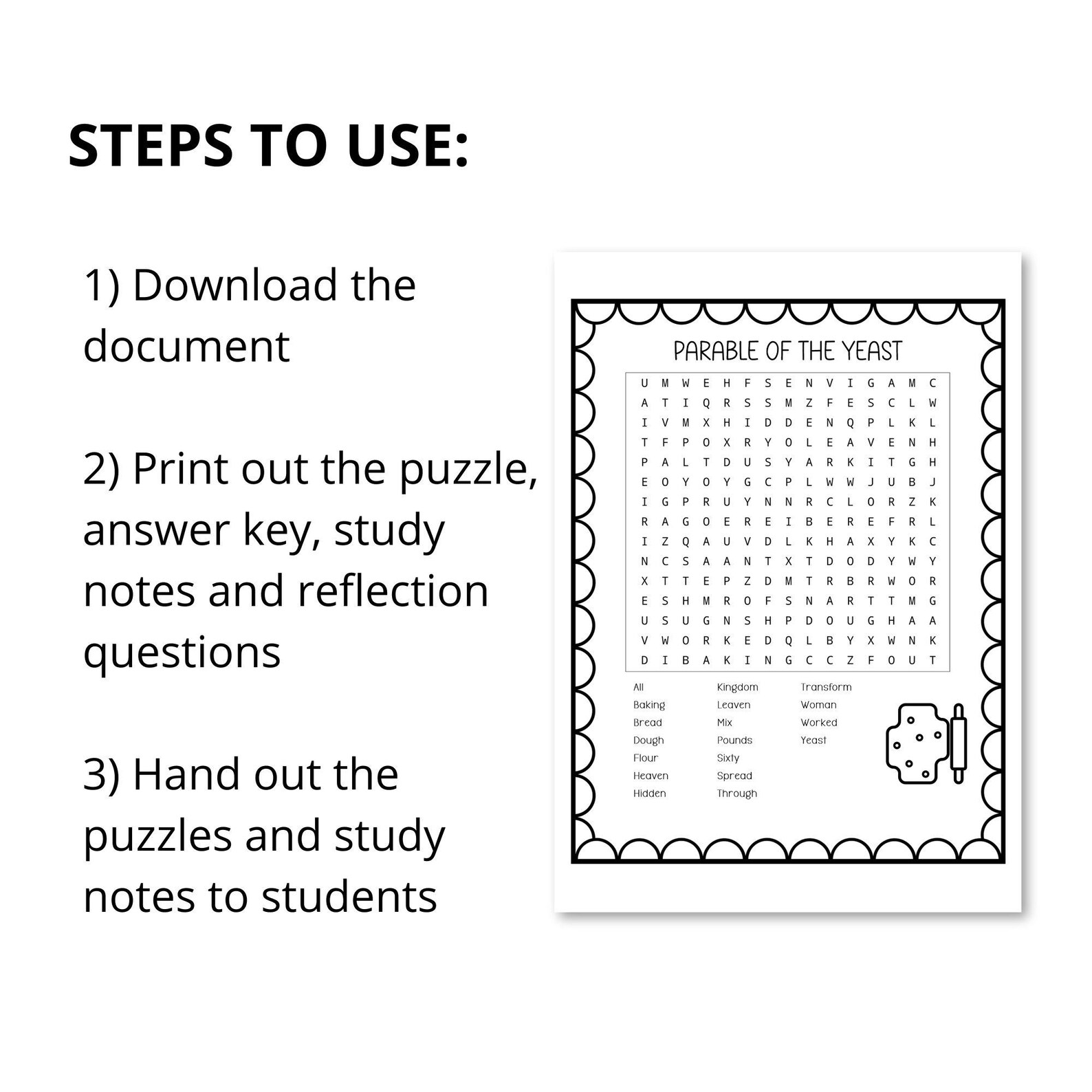 Parable of the Yeast Word Search, Printable Sunday School Activity With ...