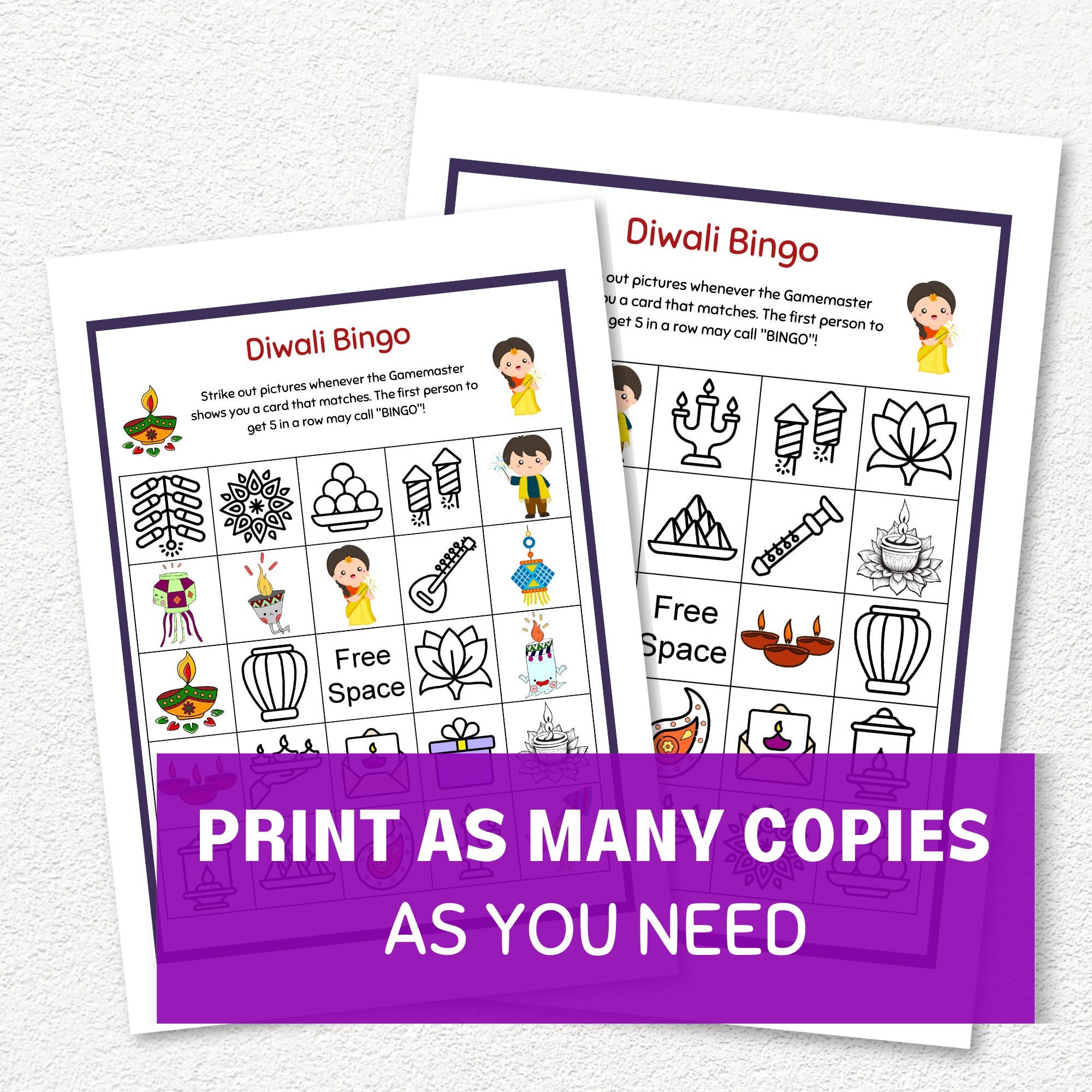 Diwali Bingo Game Printable, 50 Holiday Bingo Cards PDF, Diwali Kids ...