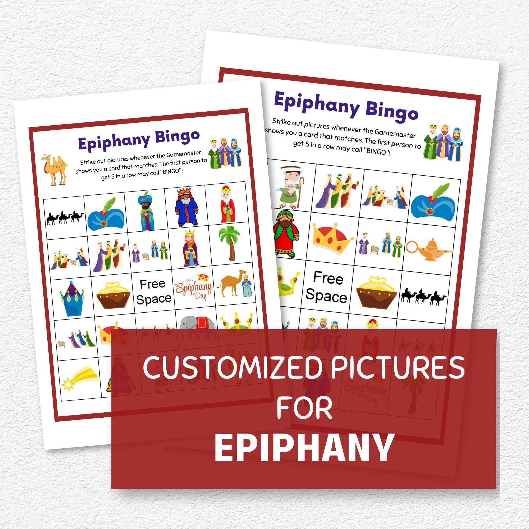 Epiphany Bingo Cards, 50 Bingo Printable Cards for Three Kings Day ...