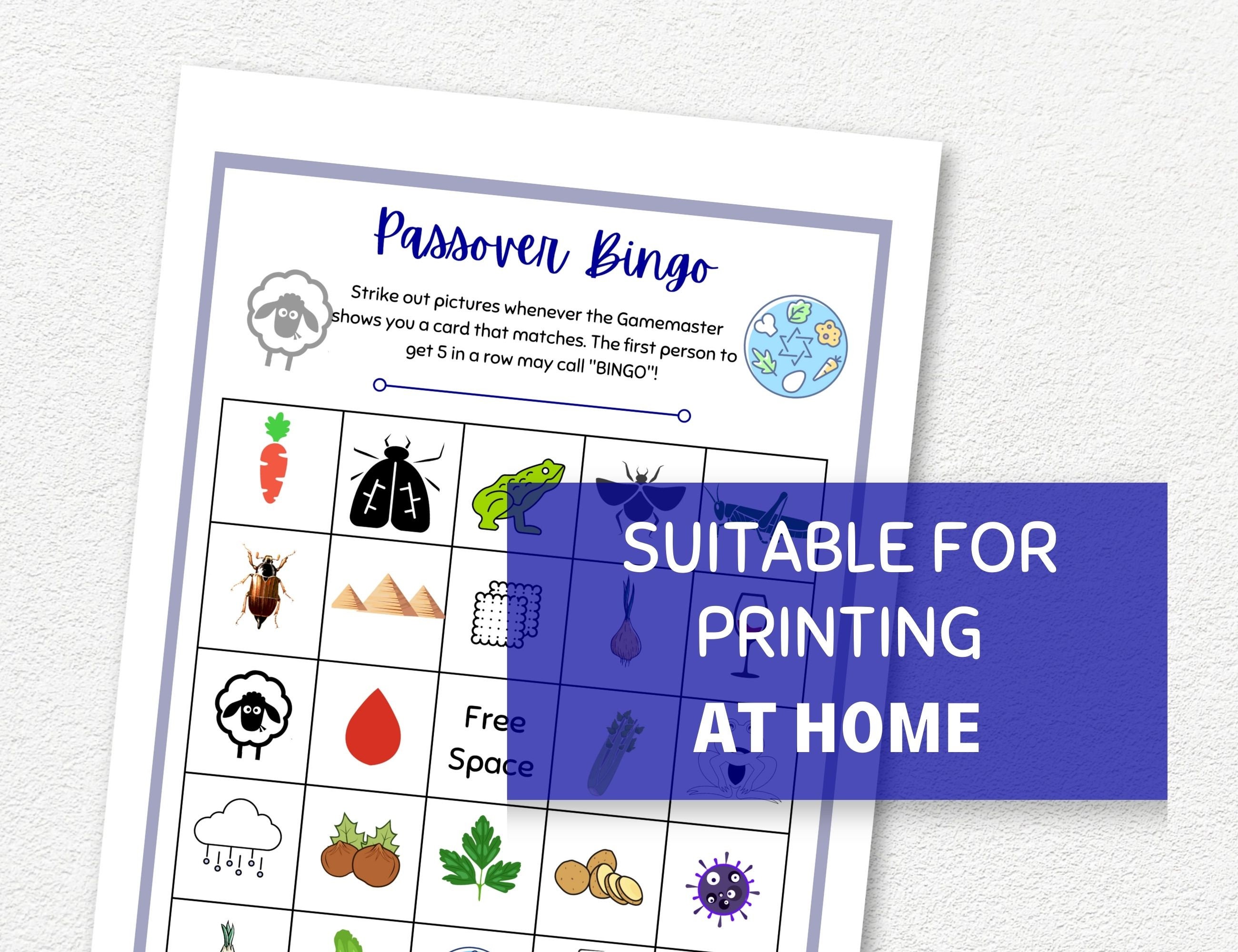 Passover Kids Bingo Cards, 25 Printable Cards for Pesach, Party Games ...