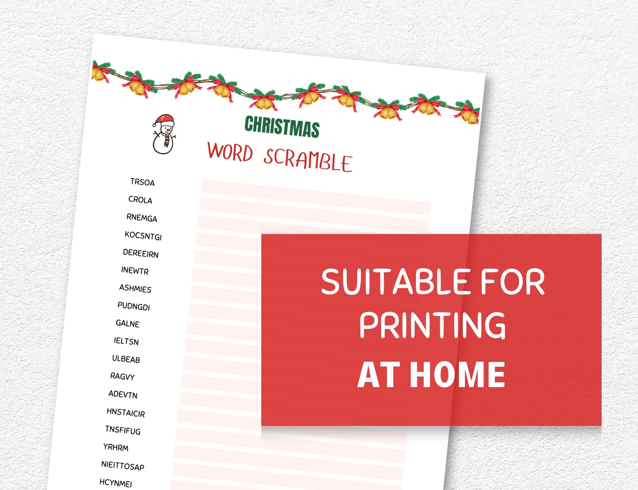 Christmas Word Scramble Printable, Christmas Games for Family, Word ...
