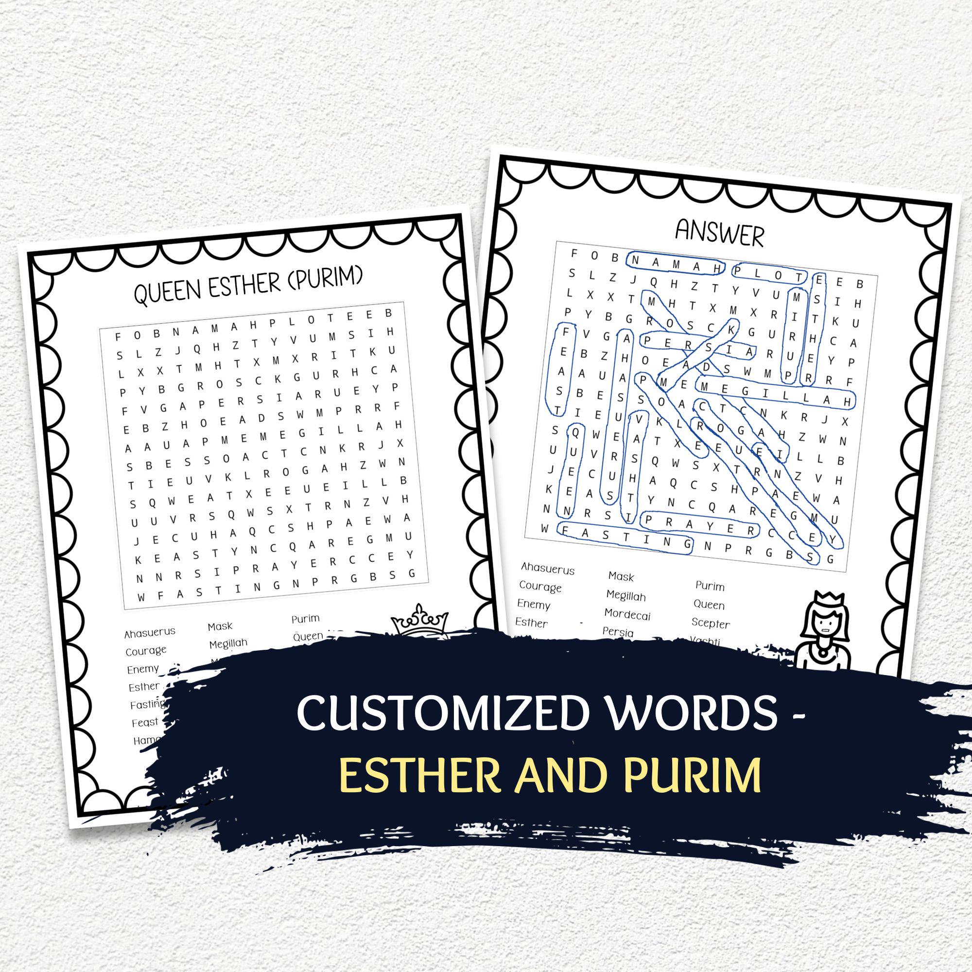 Queen Esther Word Search, Purim Lesson for Kids, Printable Sunday ...