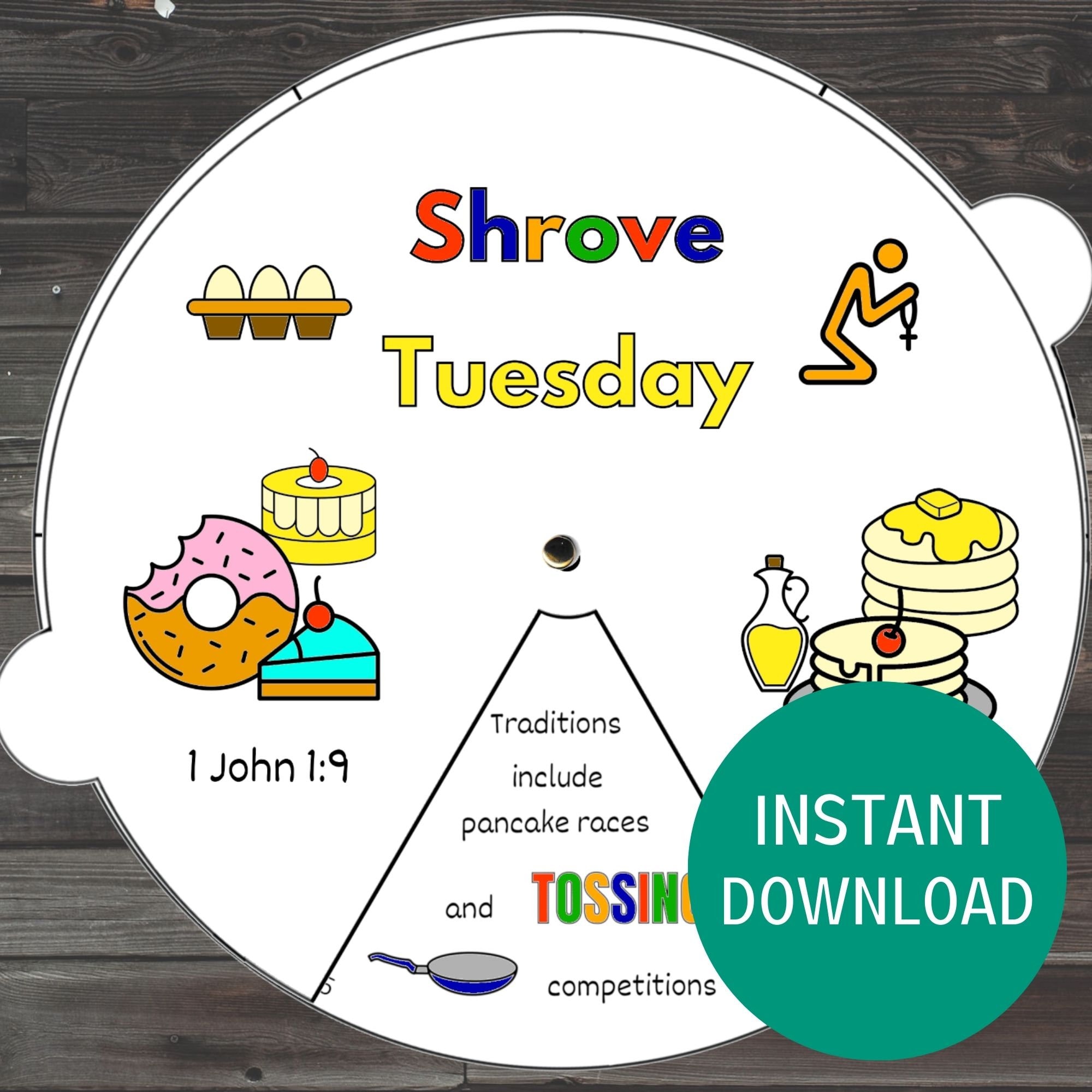 Shrove Tuesday Coloring Wheel, Printable Sunday School Craft, Pancake ...