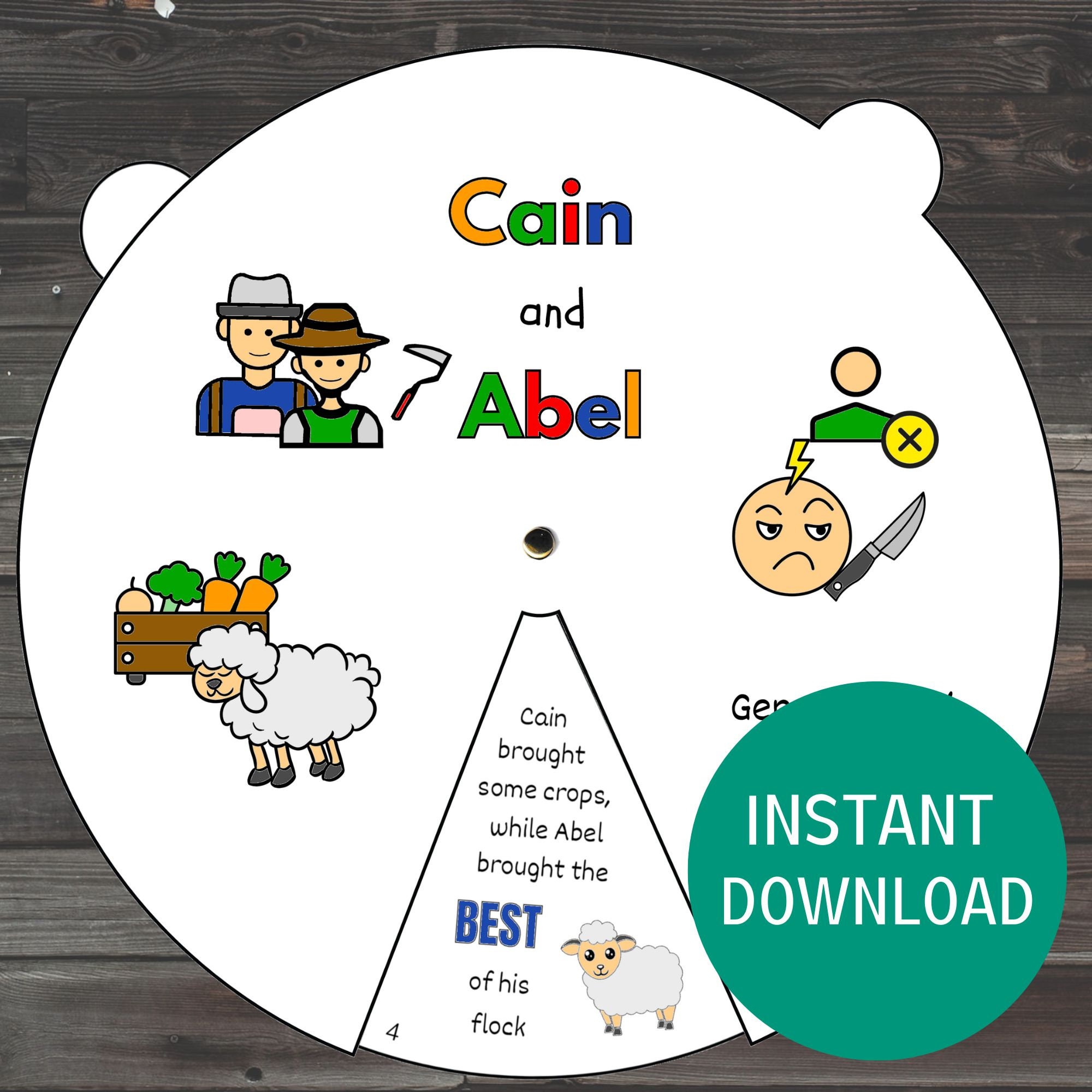 Cain and Abel Coloring Wheel, Printable Sunday School Lesson, Bible ...