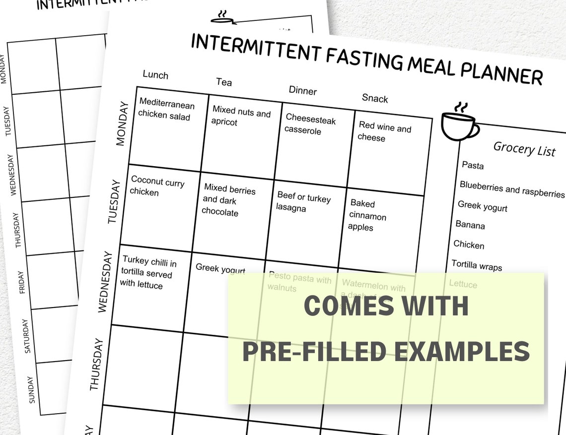 Intermittent Fasting Meal Planner, Printable Weekly Meal Planner ...
