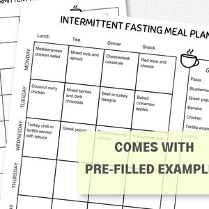 Intermittent Fasting Meal Planner, Printable Weekly Meal Planner ...