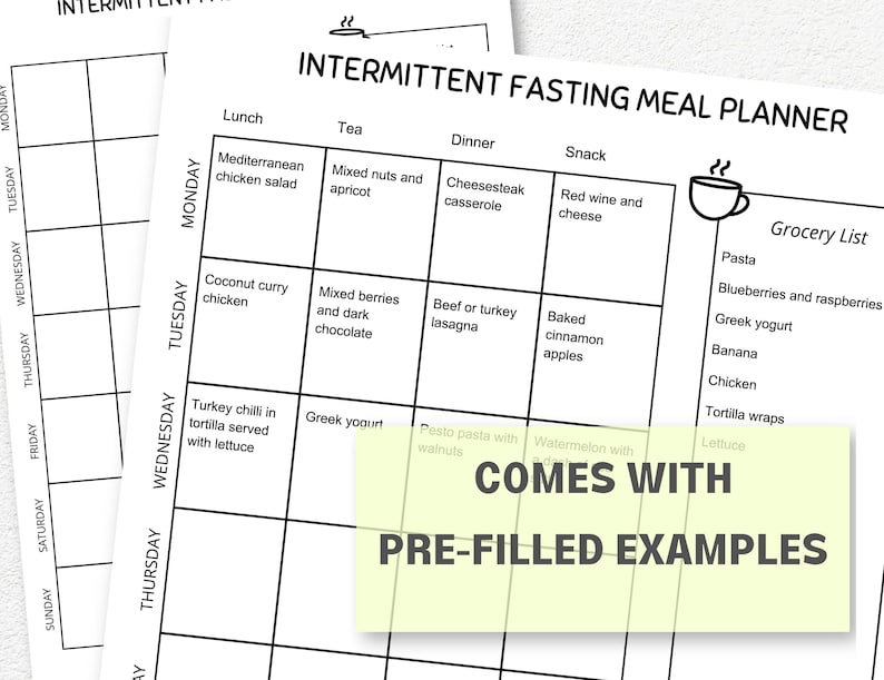 Intermittent Fasting Meal Planner, Printable Weekly Meal Planner ...