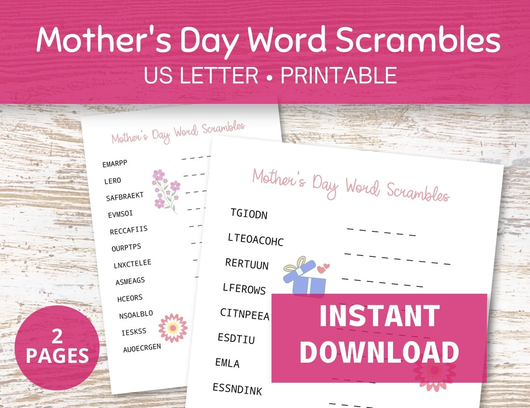 Mother’s Day Word Scrambles, 2 Printable Games for Mother’s Day, Party ...