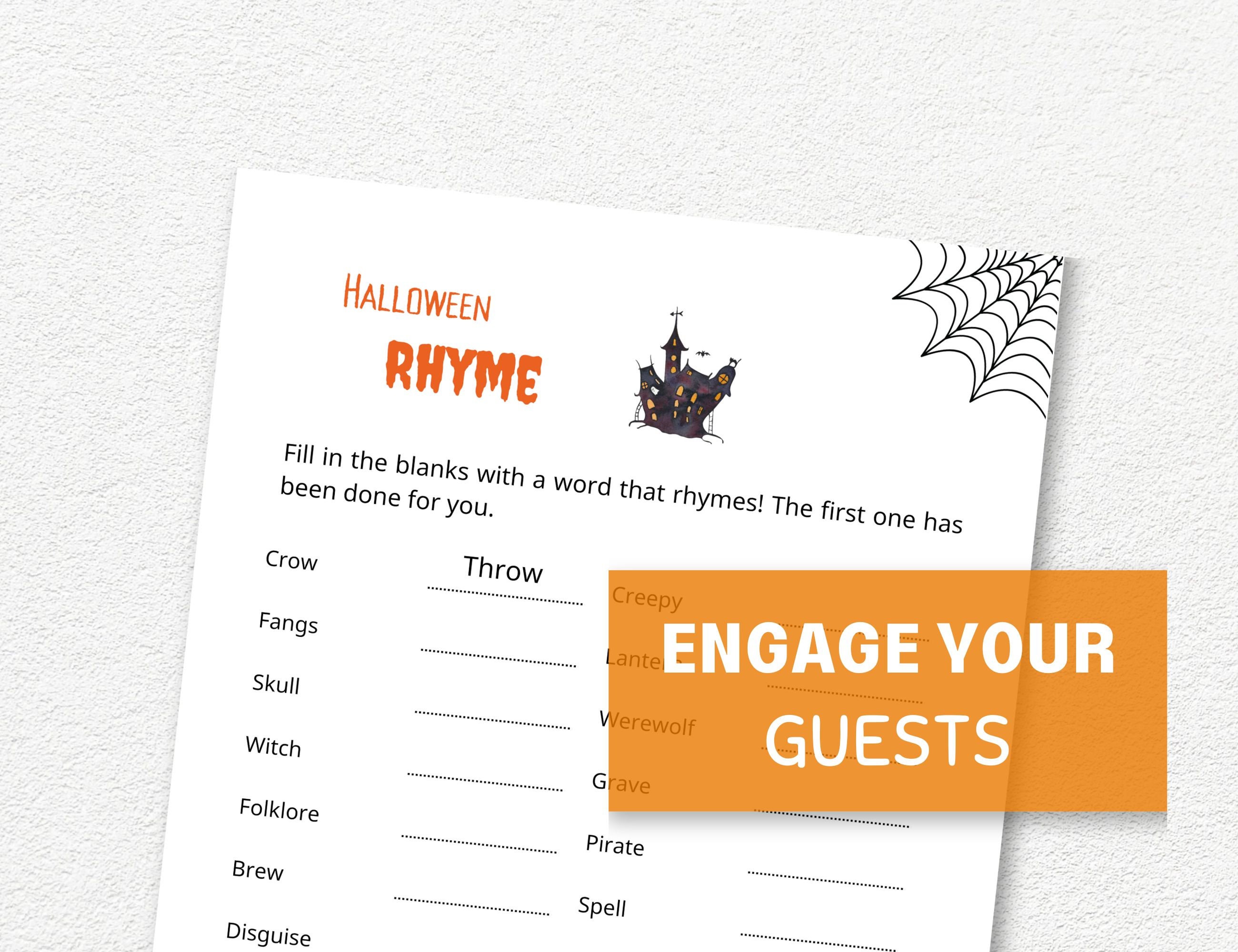 Halloween Rhyme Game Printable, Halloween Party Games for Adults ...