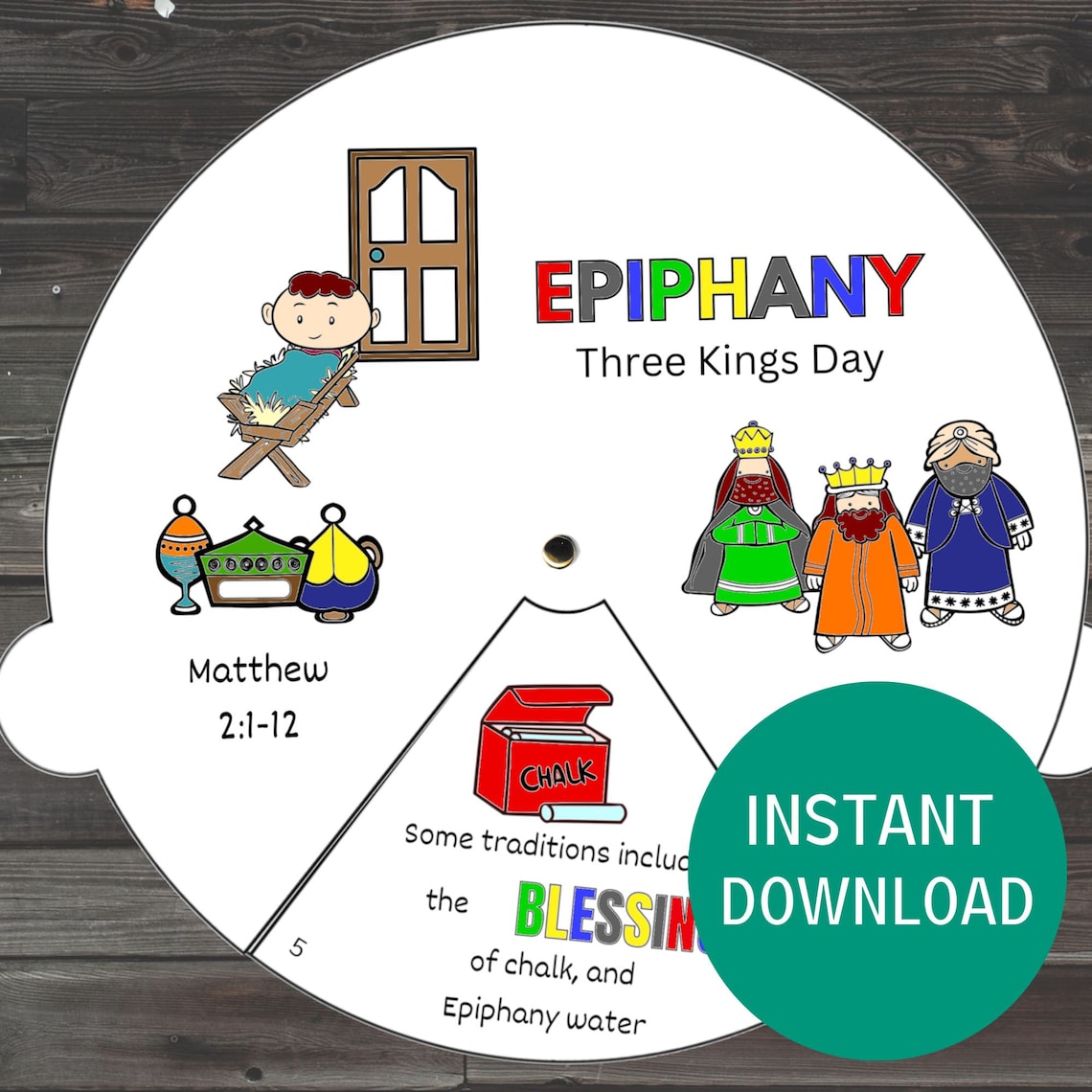 Epiphany Coloring Wheel, Three Kings Day Printable Craft, Kids Sunday ...