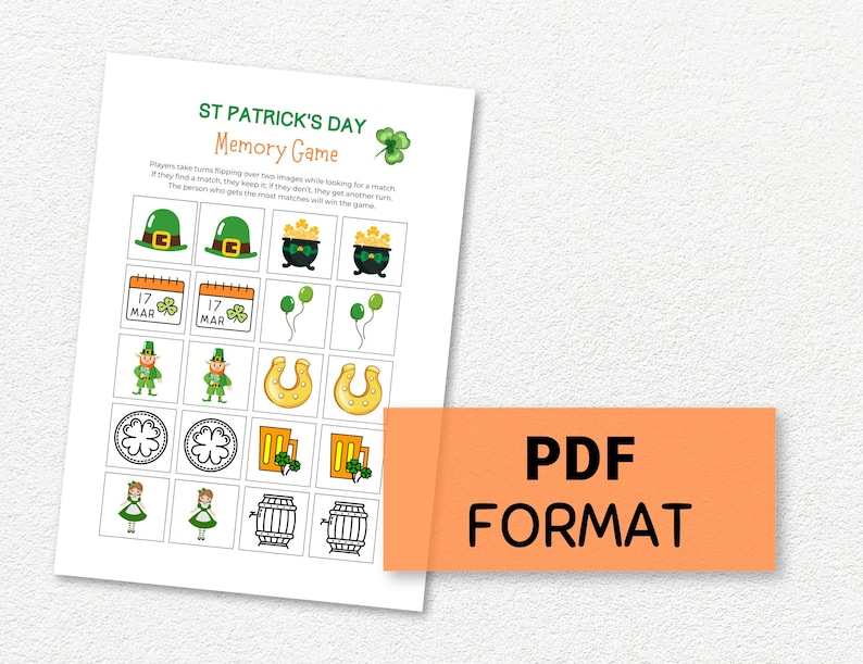 St. Patricks Day Memory Game Printable Memory Matching Game - Etsy