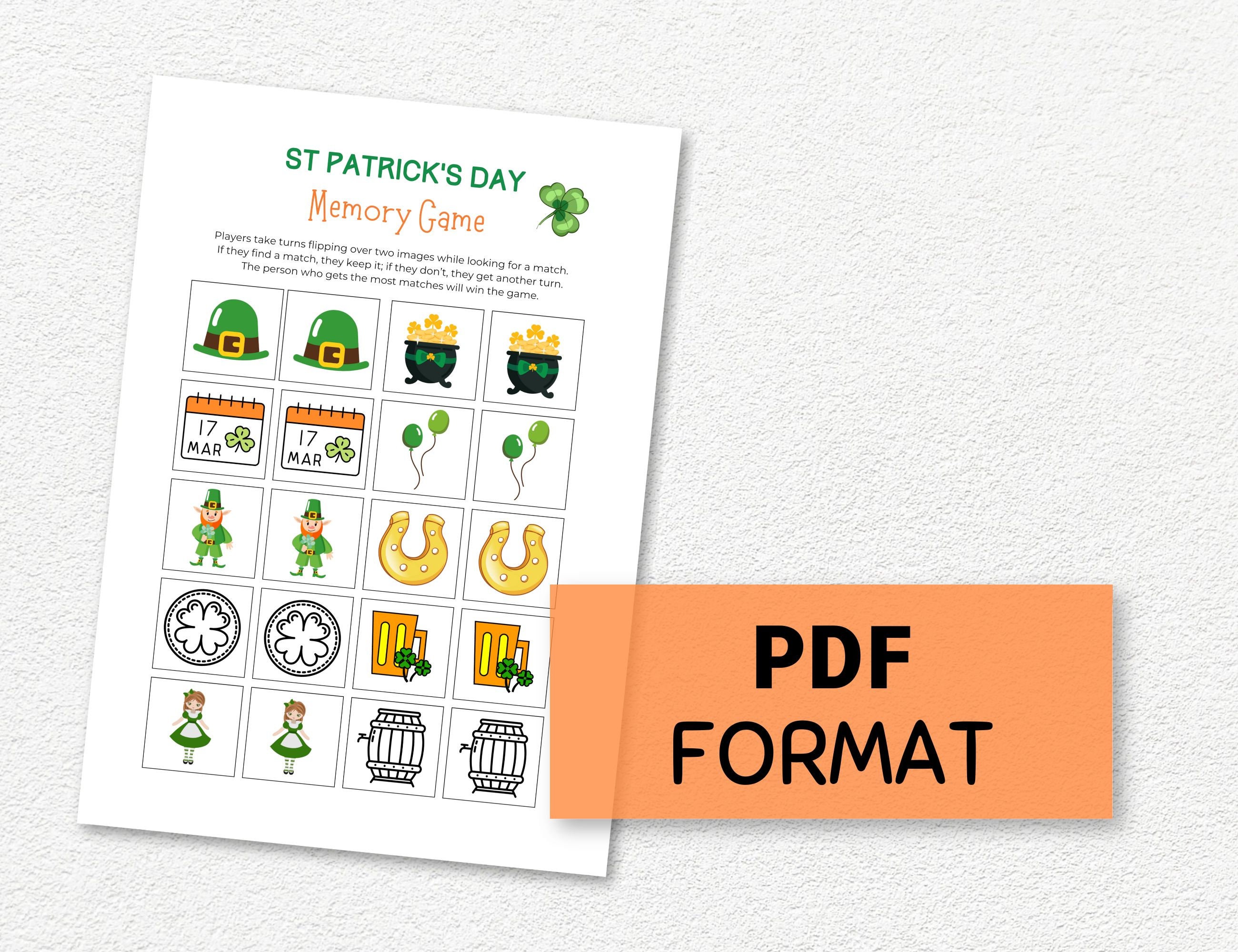 St. Patricks Day Memory Game, Printable Memory Matching Game, St ...