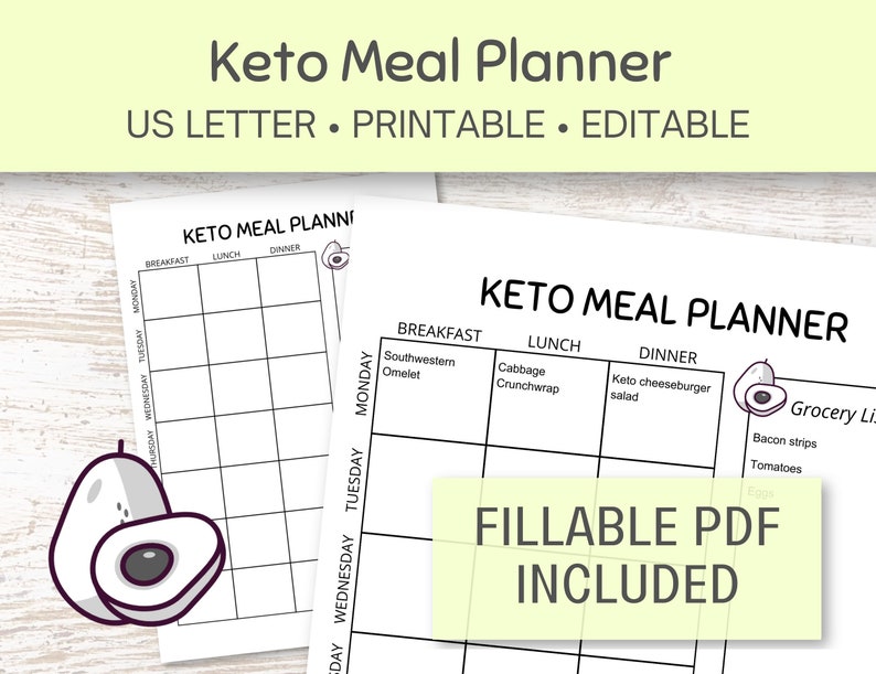 Keto Meal Planner, PDF Printable Weekly Meal Planner, Fillable Grocery ...