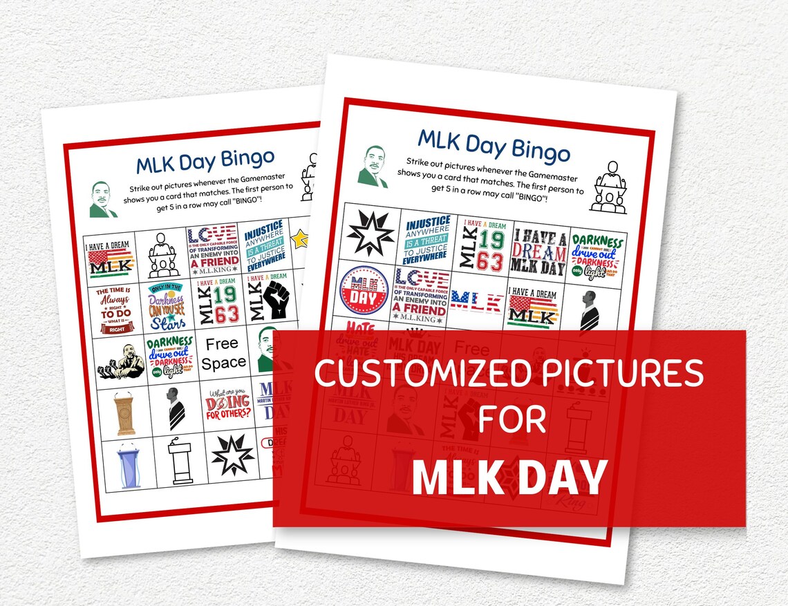 MLK Bingo Game, 50 Bingo Printable Cards for Martin Luther King Jr Day ...