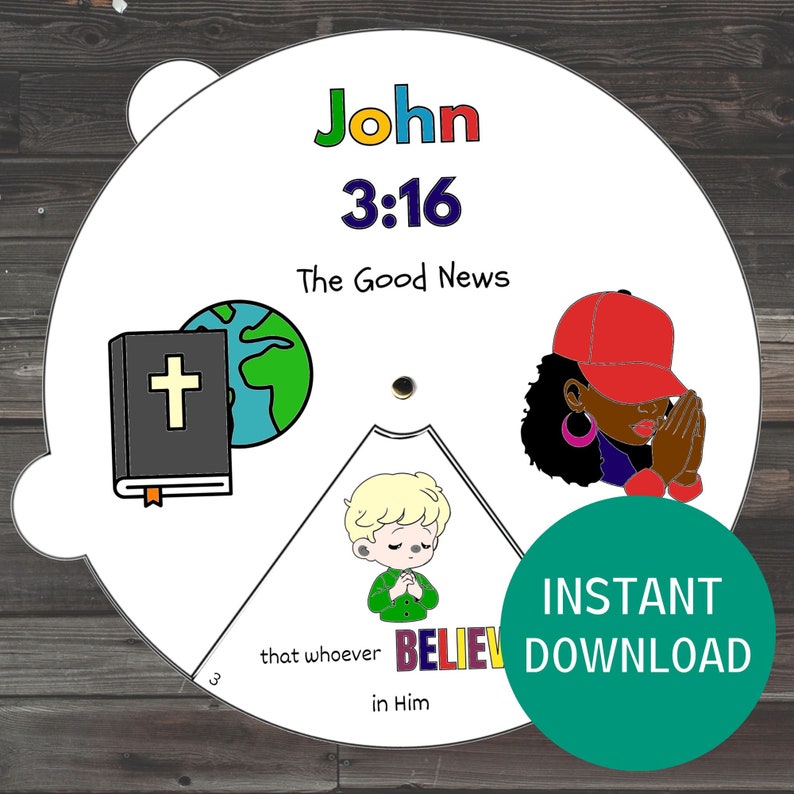 John 3:16 Coloring Wheel, the Good News Sunday School Craft, Printable Kids Bible Study, Bible ...