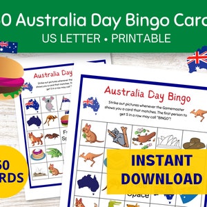Australia Day Bingo, 50 Straya Day Bingo Printable Cards, Australian ...