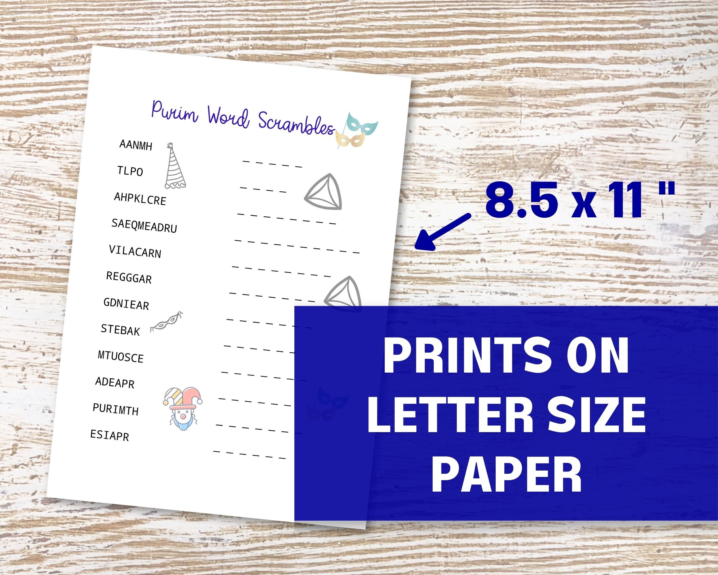 Purim Word Scrambles Game, 2 Printable Puzzles for the Jewish Holiday ...