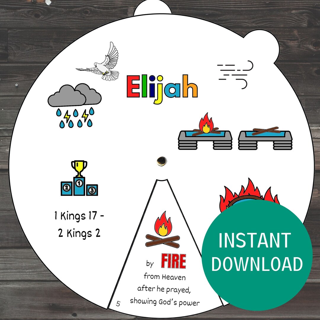 Elijah Coloring Wheel, Printable Sunday School Craft, Elijah Chariot of ...