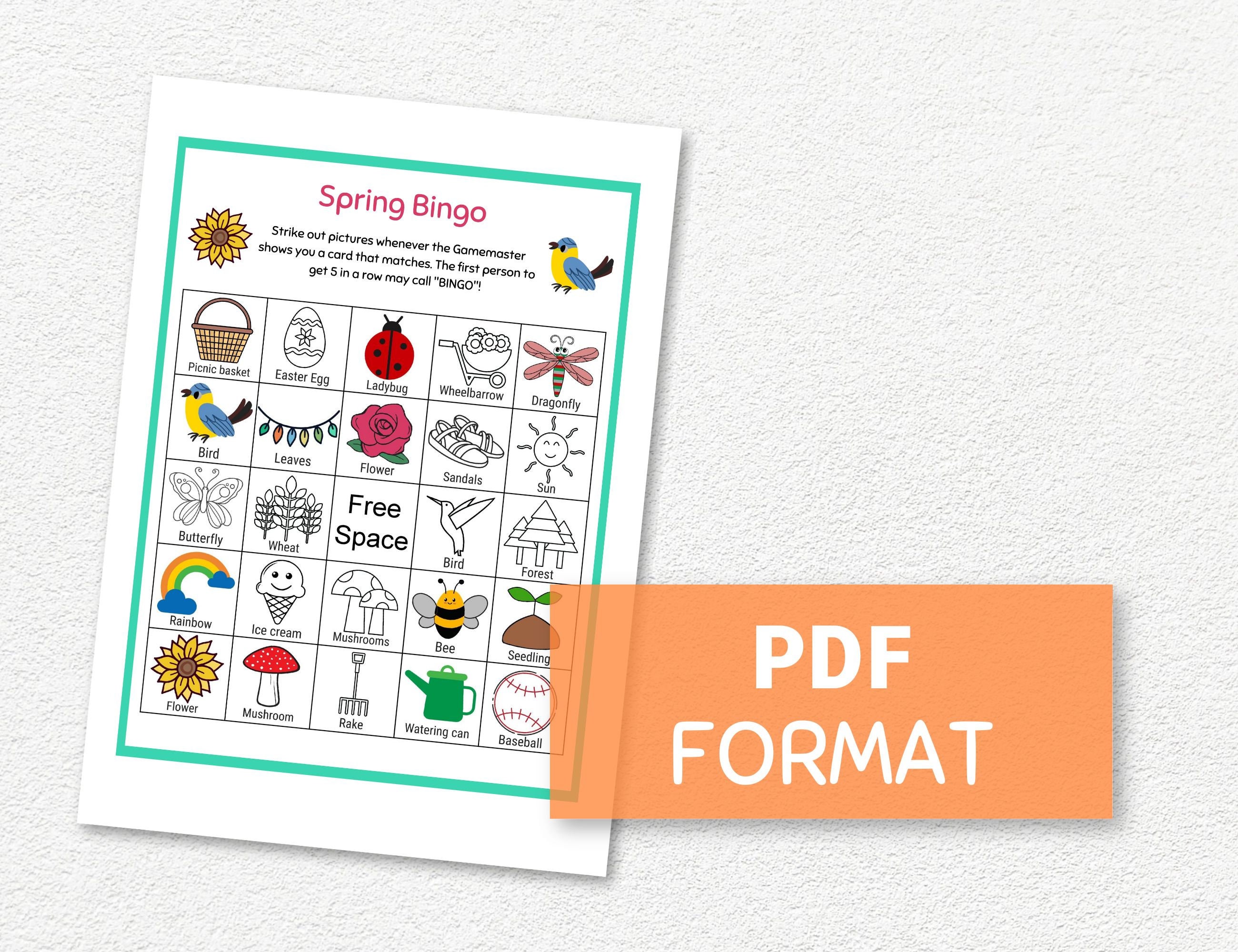 Spring Bingo Cards Printable, Seasonal Bingo 50 Cards, Labeled Pictures ...