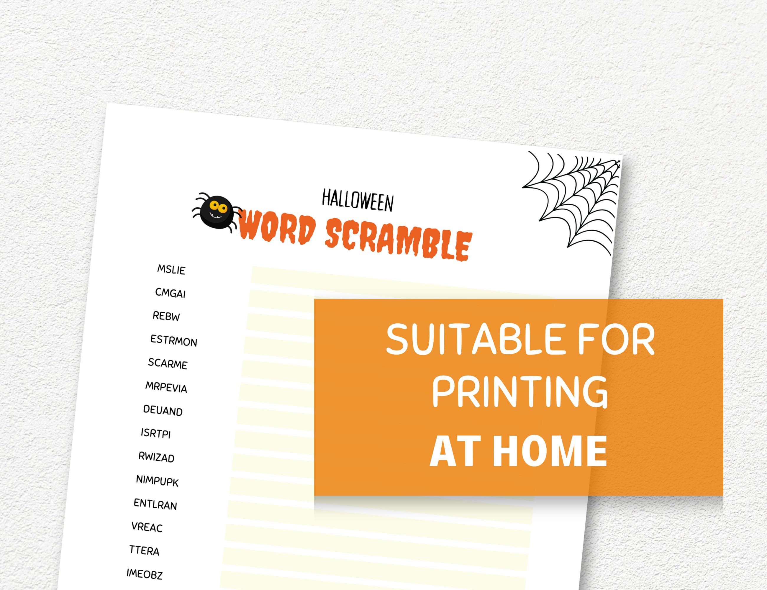 Halloween Word Scramble Printable, Halloween Word Scramble for Kids and ...