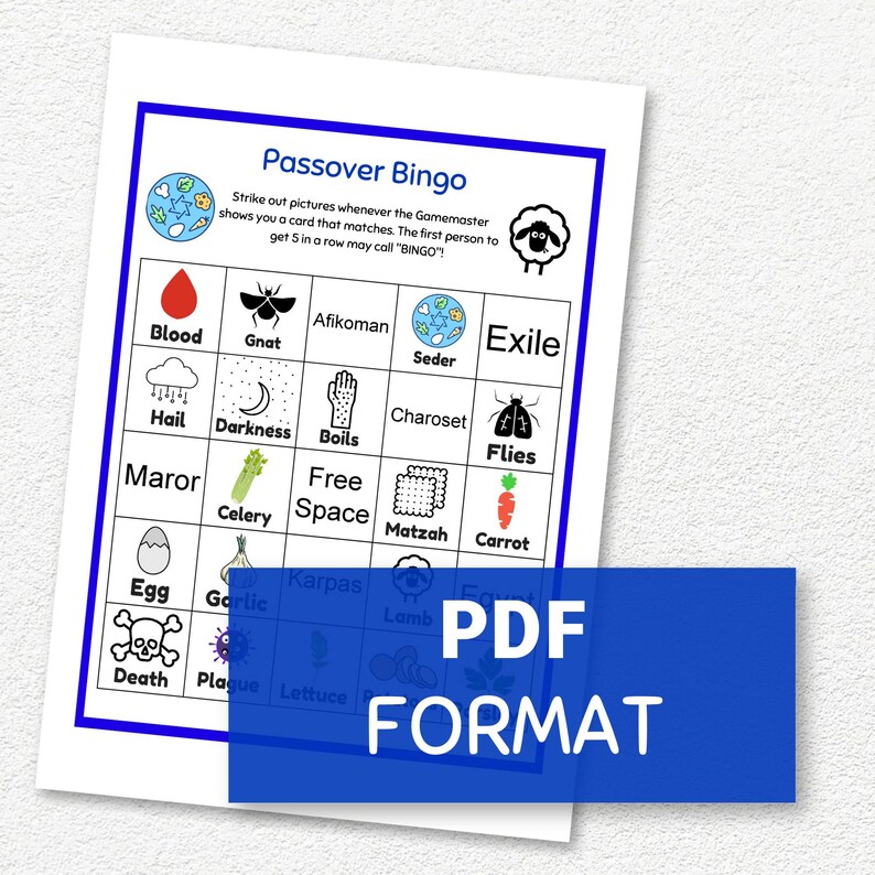 Passover Bingo, 50 Bingo Printable Cards, Pesach Animals Passover Card ...